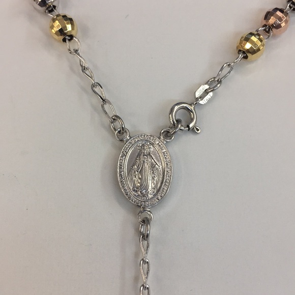 Accessories | Italian Silver Tri Color Rosary Beads Chain Cross | Poshmark
